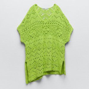 Zara | Sweaters | Zara Green Oversized Lace Knitting Top | Poshmark